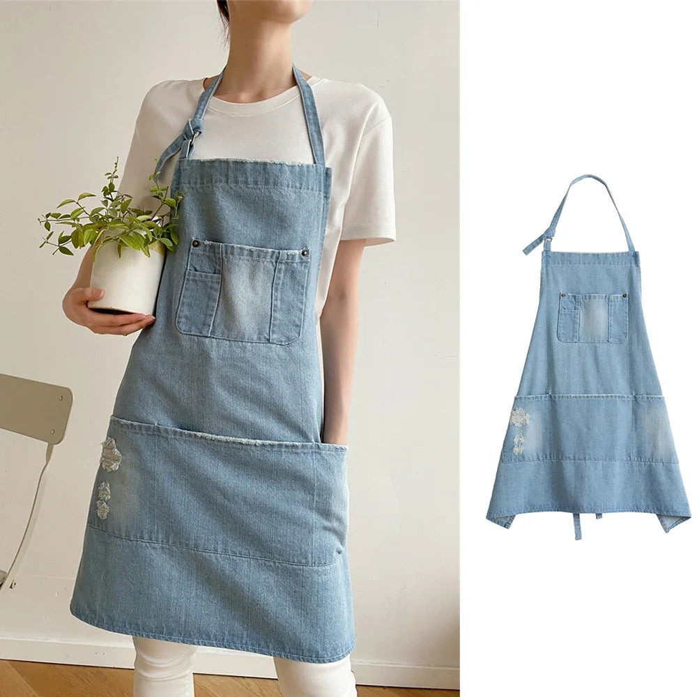 Classic Blue Denim Pocket Apron – Casa & Beyond.