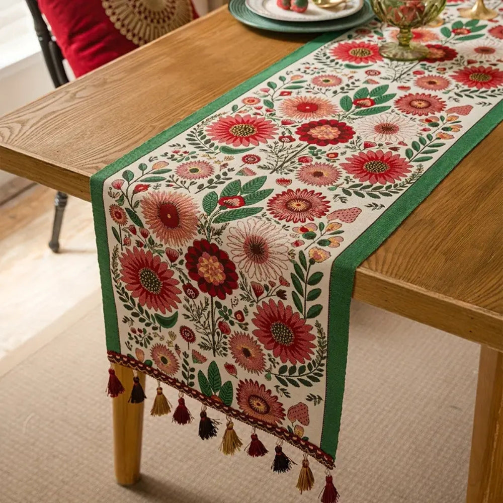 Embroidered Floral Tassel Table Runner – Casa & Beyond.